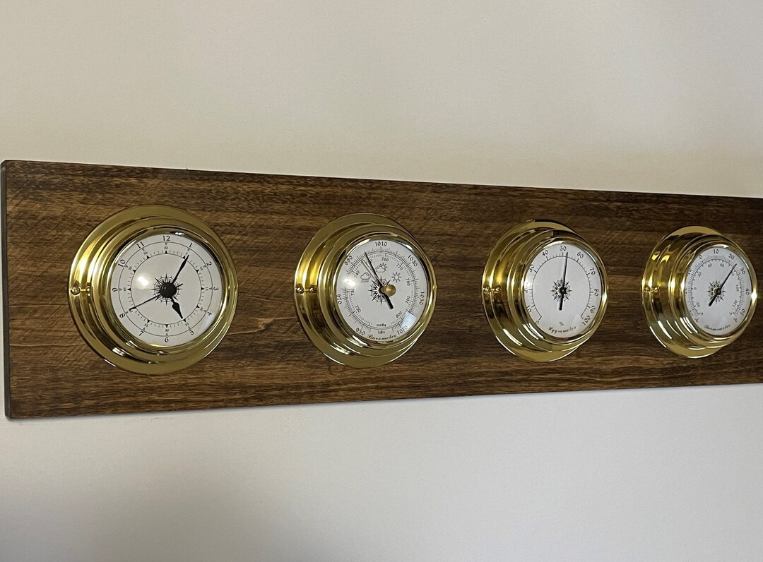 Weather Station Barometer Clock Hygrometer Thermometer Solid Wood and ...