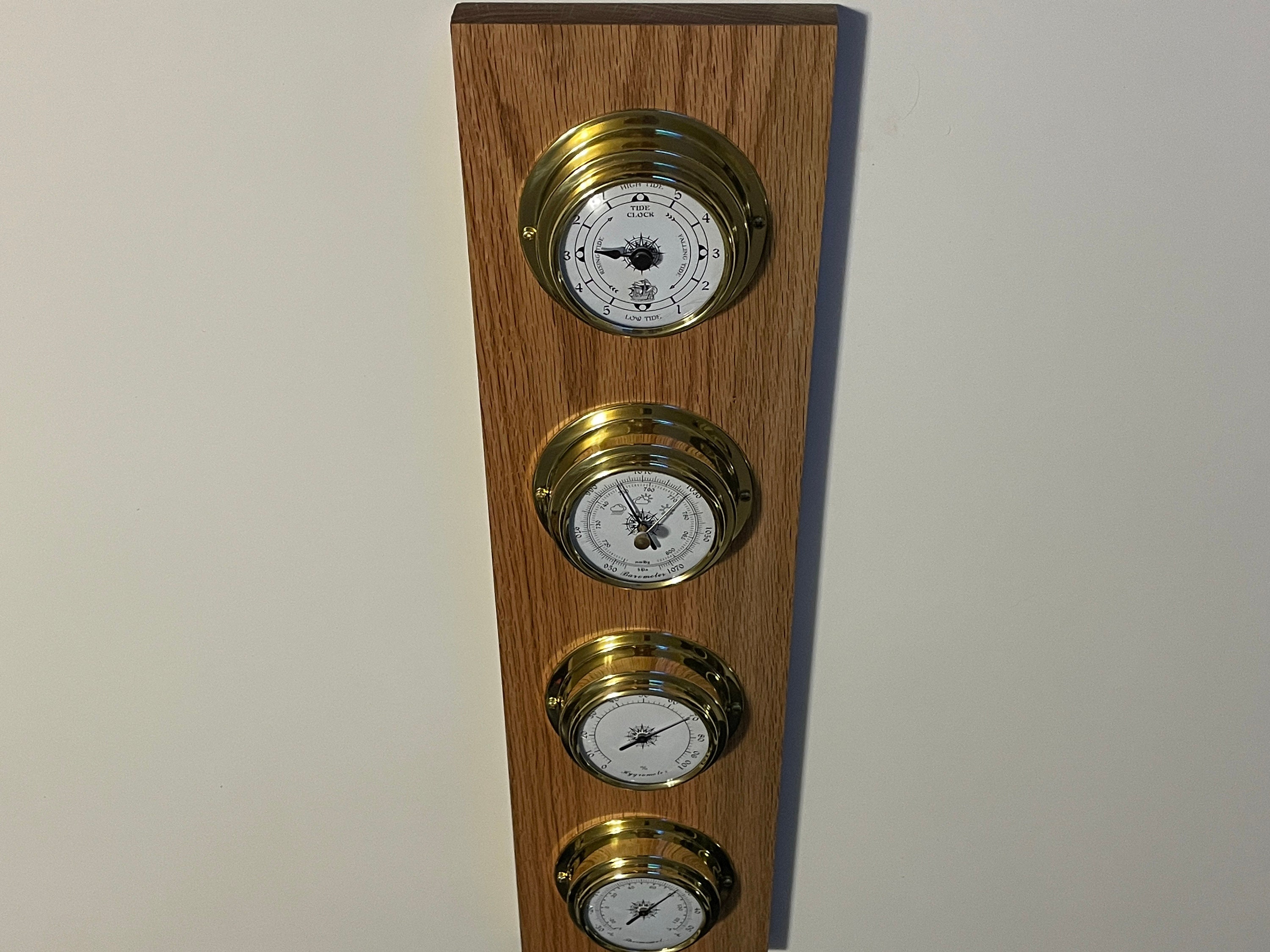Weather Station - Tide Clock Barometer Hygrometer Thermometer Solid Oak ...