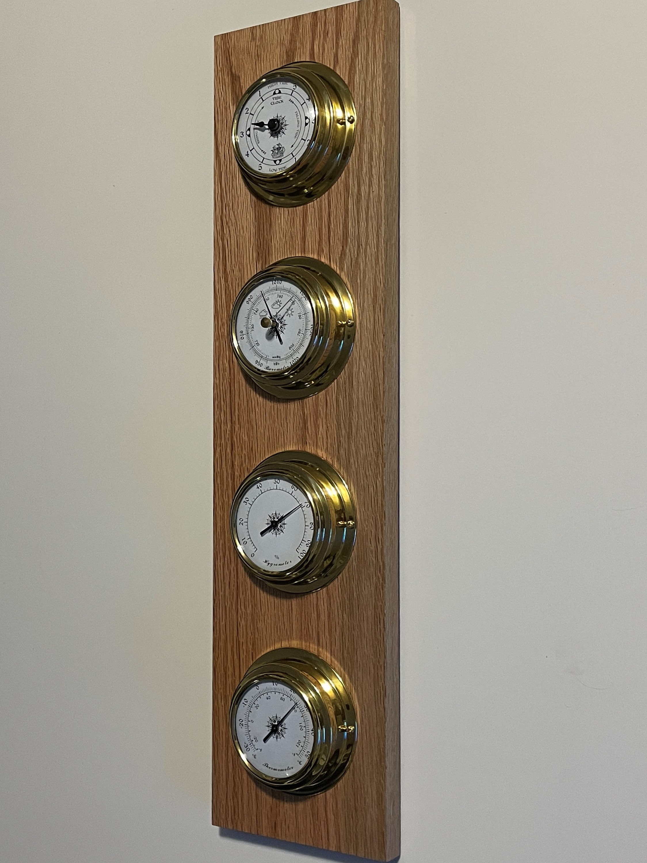 Weather Station - Tide Clock Barometer Hygrometer Thermometer Solid Oak ...