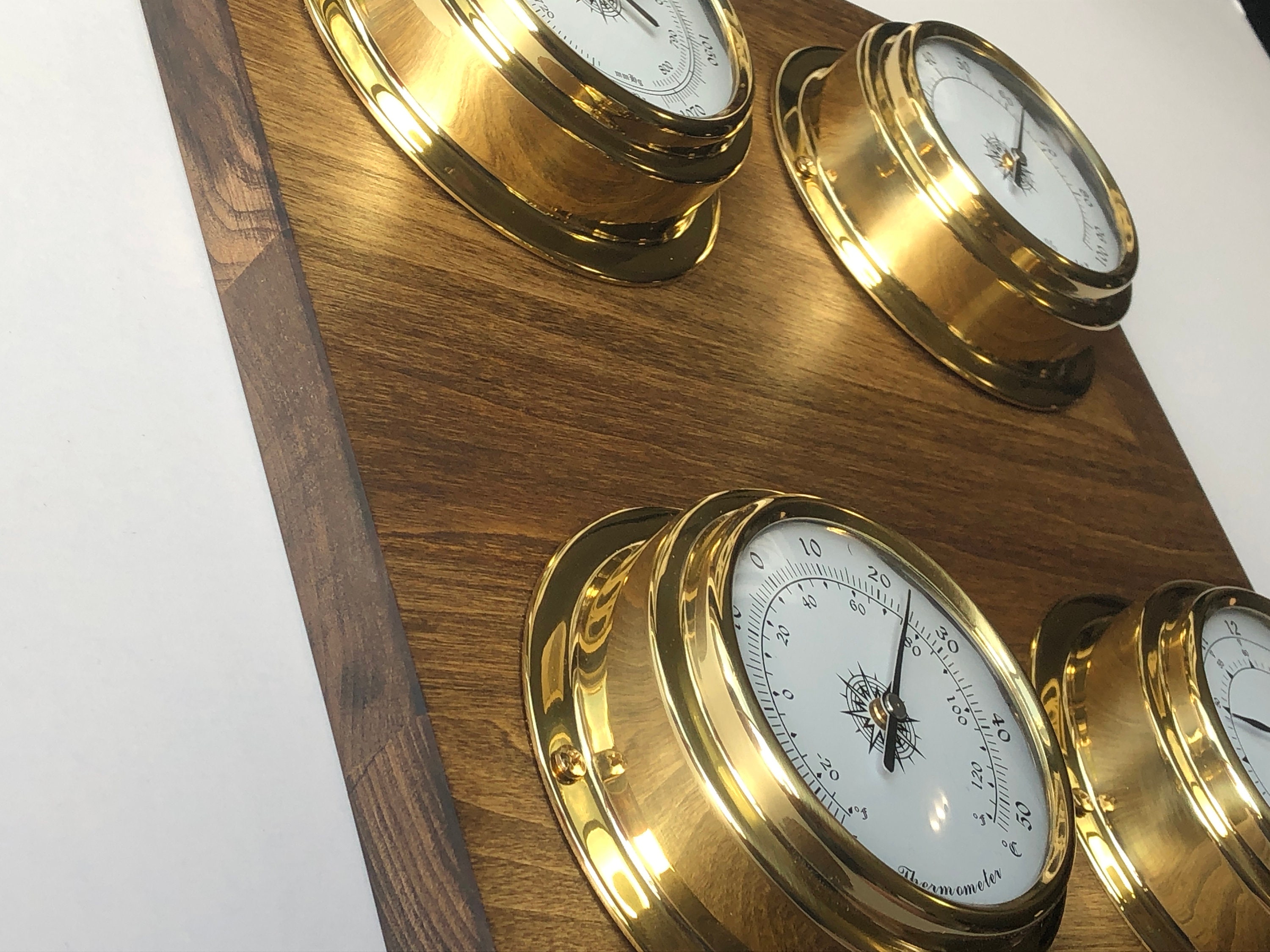 Weather Station - Barometer Clock Hygrometer Thermometer - Wood and ...