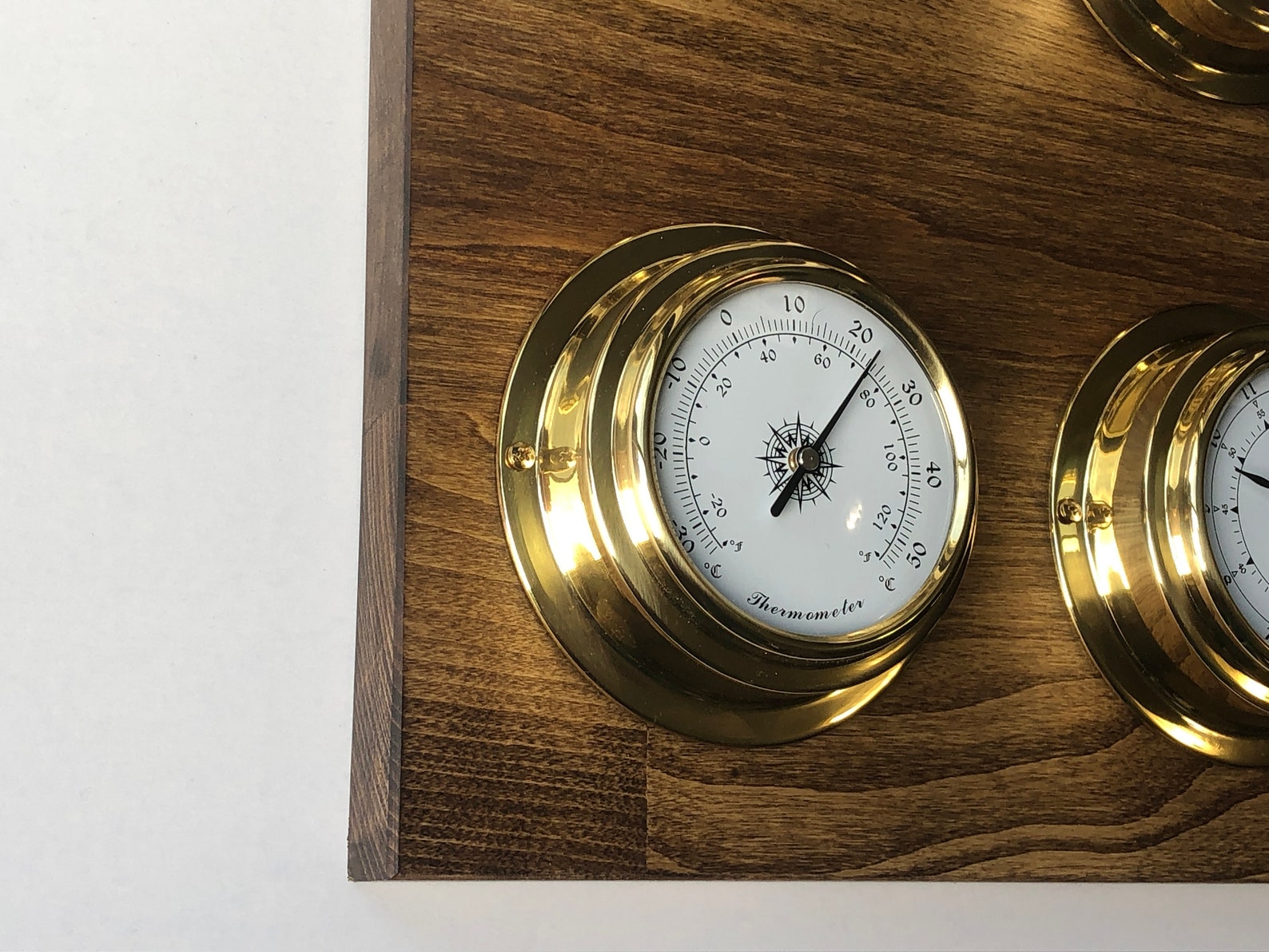 Weather Station - Barometer Clock Hygrometer Thermometer - Wood and ...