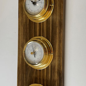 Weather Station - Barometer Clock Hygrometer Thermometer - Solid Wood ...