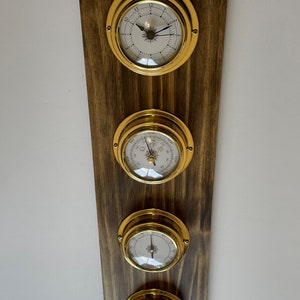 Weather Station - Barometer Clock Hygrometer Thermometer - Solid Wood ...