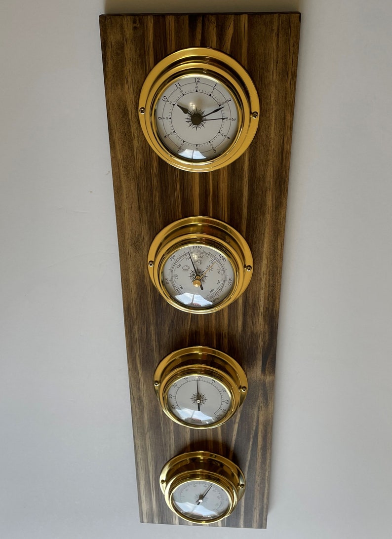 Weather Station - Barometer Clock Hygrometer Thermometer - Solid Wood ...