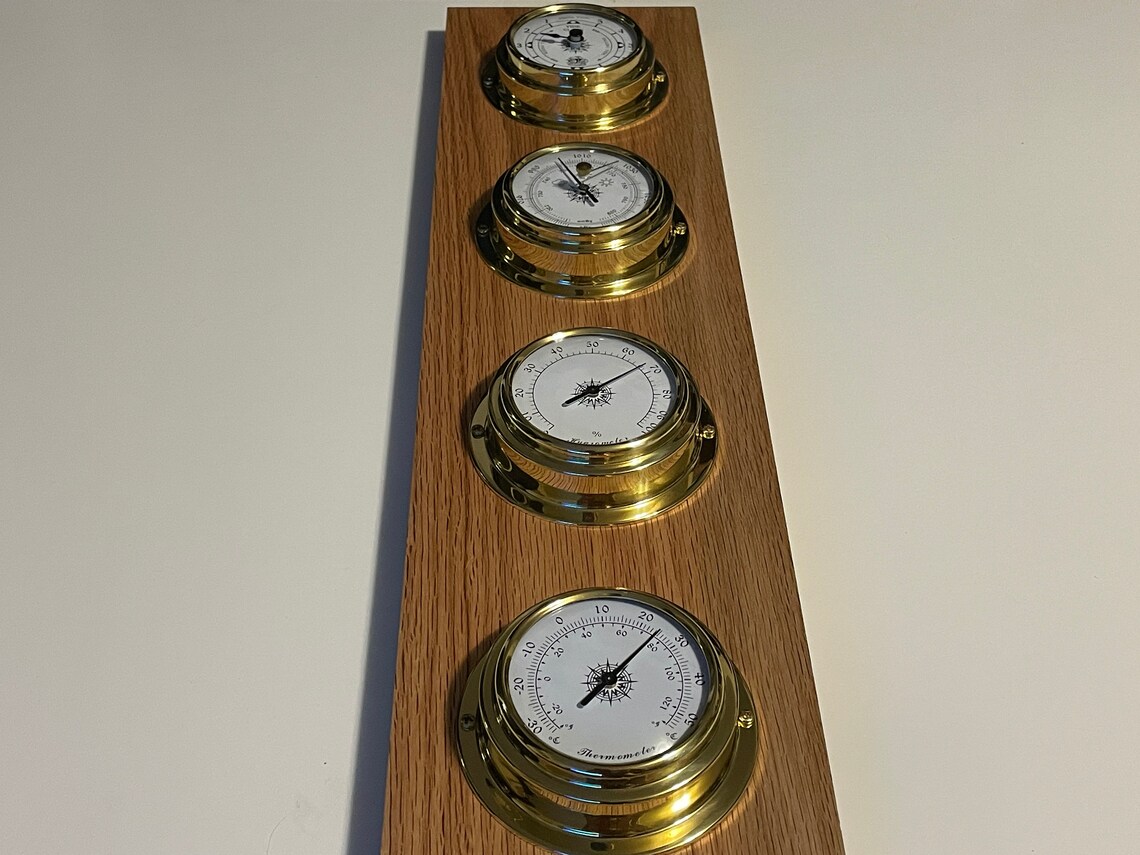 Weather Station - Tide Clock Barometer Hygrometer Thermometer Solid Oak ...