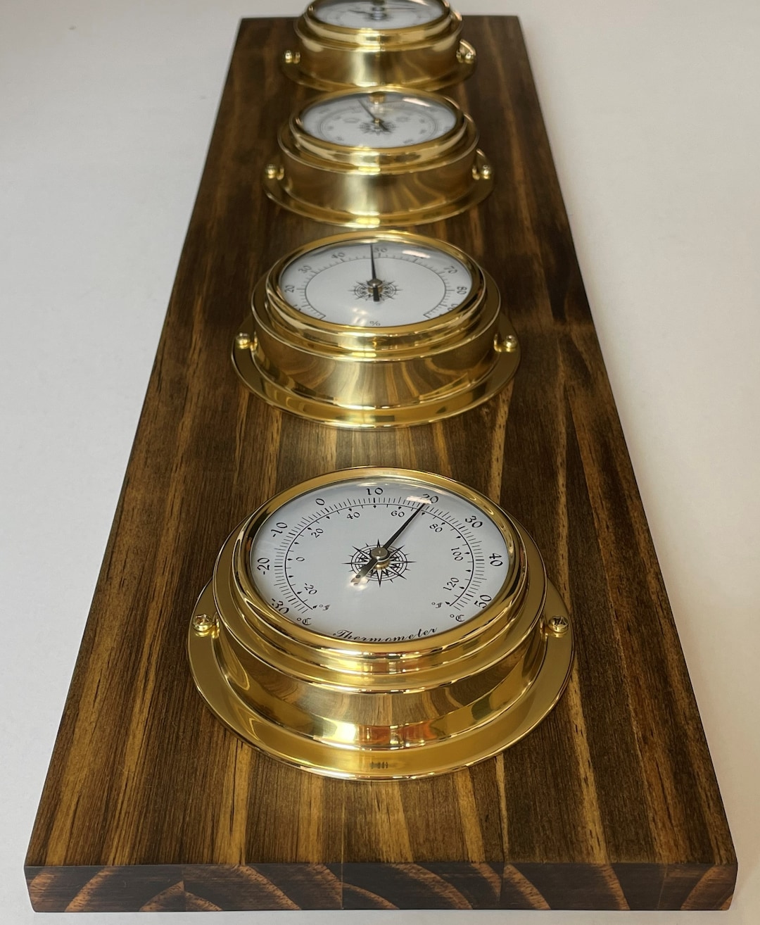 Weather Station - Barometer Clock Hygrometer Thermometer - Solid Wood ...