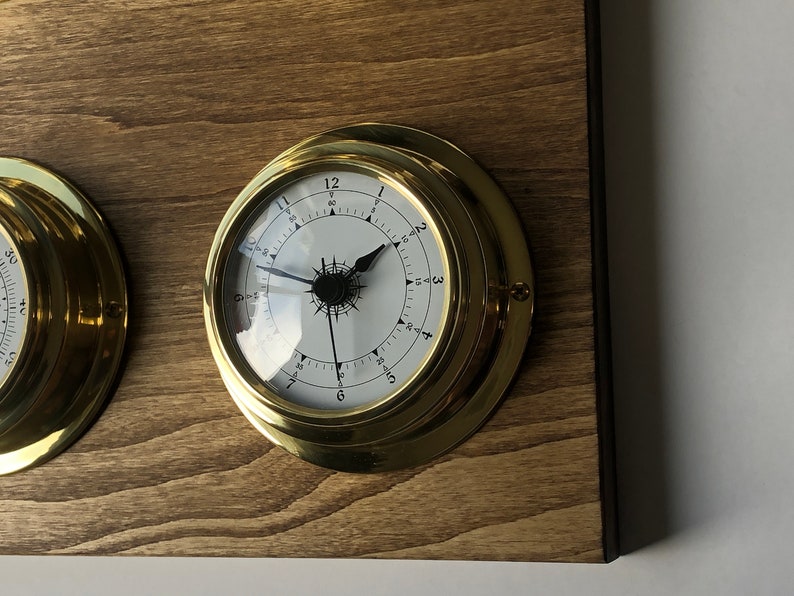 Weather Station - Barometer Clock Hygrometer Thermometer - Wood and ...