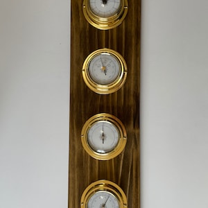 Weather Station - Barometer Clock Hygrometer Thermometer - Solid Wood ...