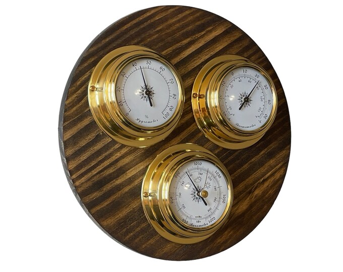 Weather Station - Barometer Hygrometer Thermometer - Solid Wood and ...