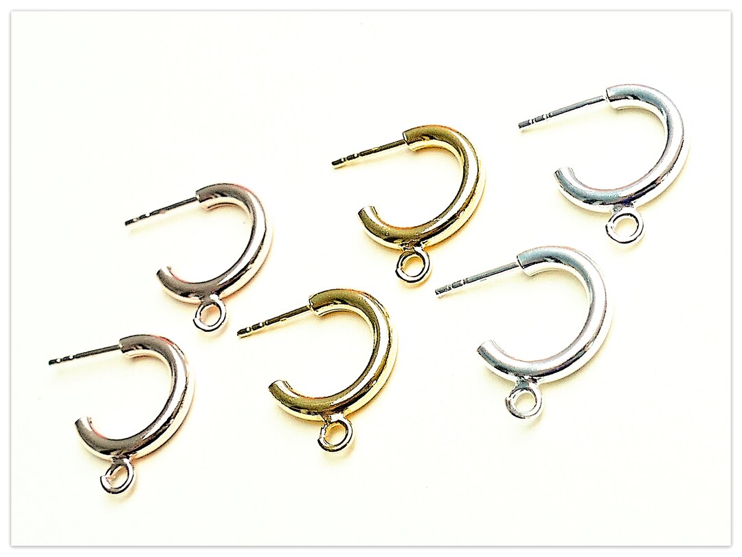 Silver Half Circle Ear Wire Sterling Silver Ear Stud Half Ring With ...