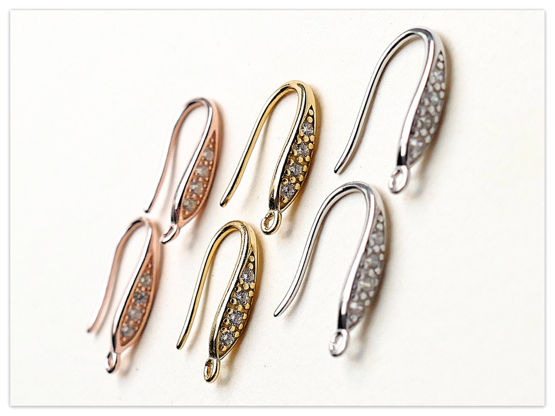 CZ Silver Ear Hooks Sterling Silver Ear Wires 925 Earwires Findings for ...