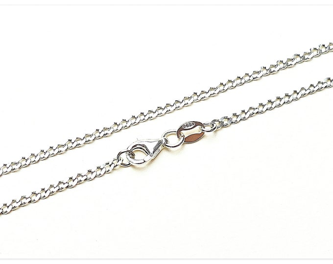 2mm Curb Silver Chain 925 Celebrity Chain 40cm 45cm 50cm 60cm 70cm ...