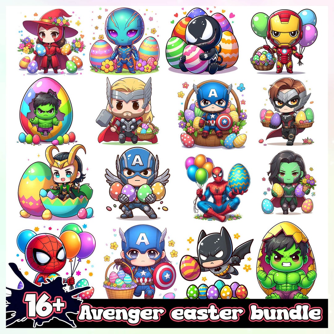 Superhero Easter Cartoon Png Bundle, Cartoon Easter Png, Happy Easter ...
