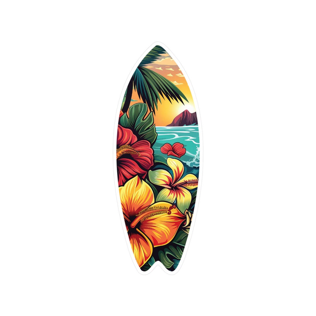 Surfboard Surfing Island Tropical Hawaii Hibiscus Flower Palm Tree ...