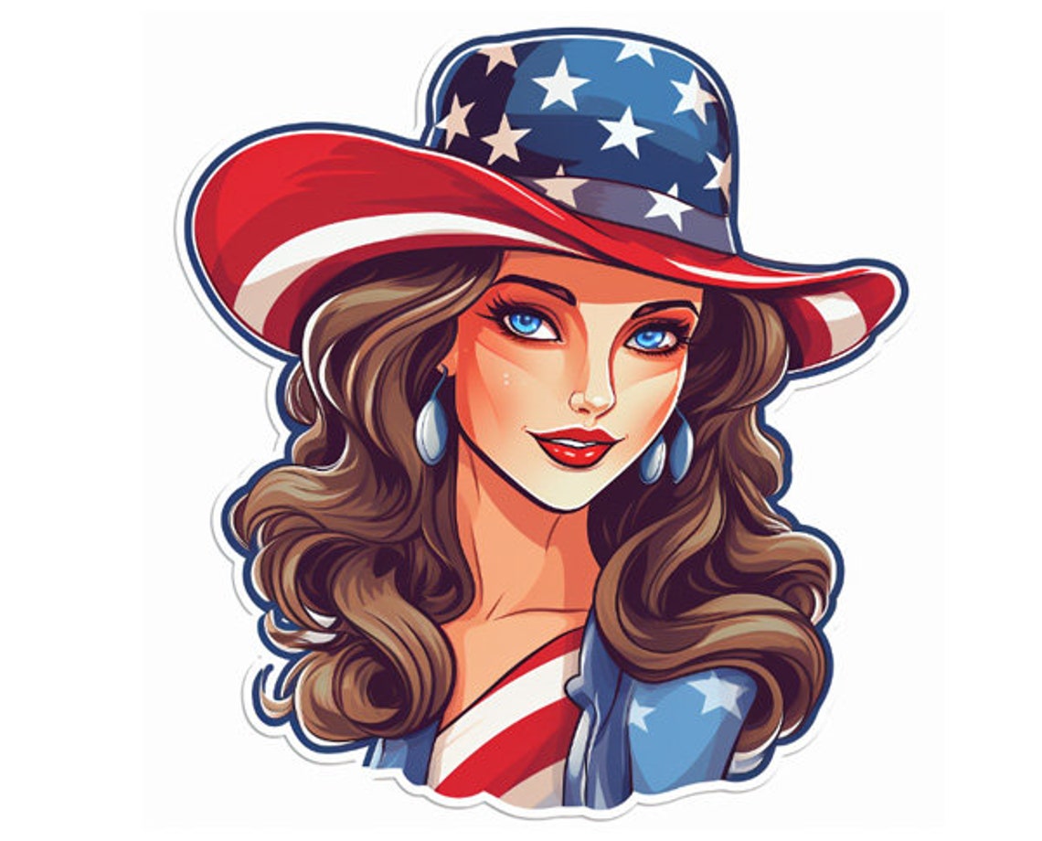 American Girl Woman Blond US USA Flag Stars Banner Spangled Bumper ...