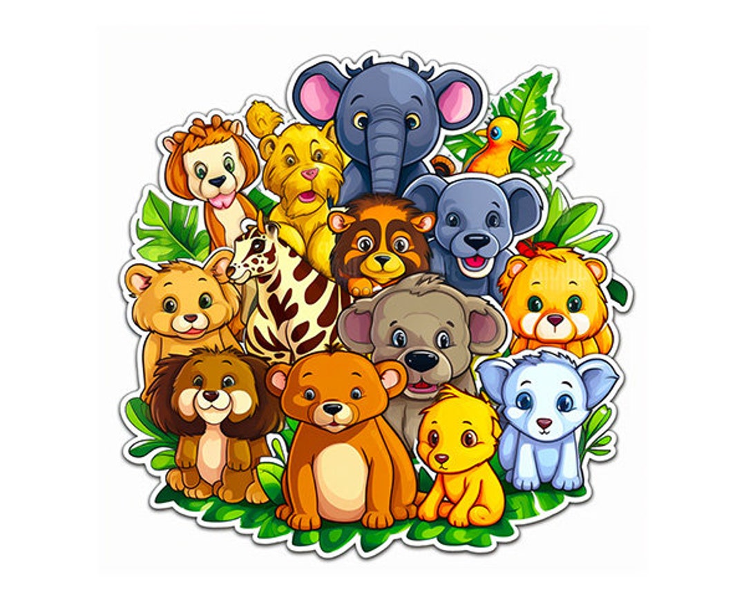 Jungle Tiger Elephant Lion Giraffe Bird Animal Print Bumper Sticker ...