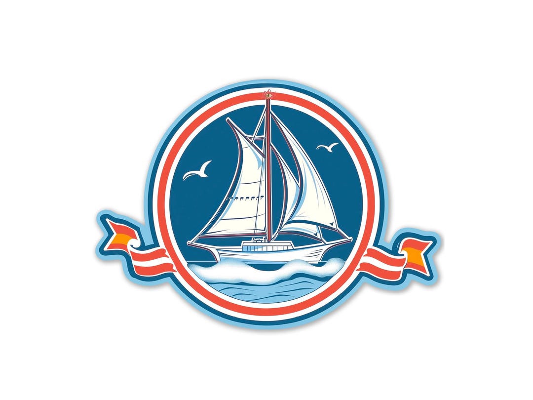 Yacht Boat Club Logo Sail Bird Seagulls Ocean Beach Sand Boat Yacht ...