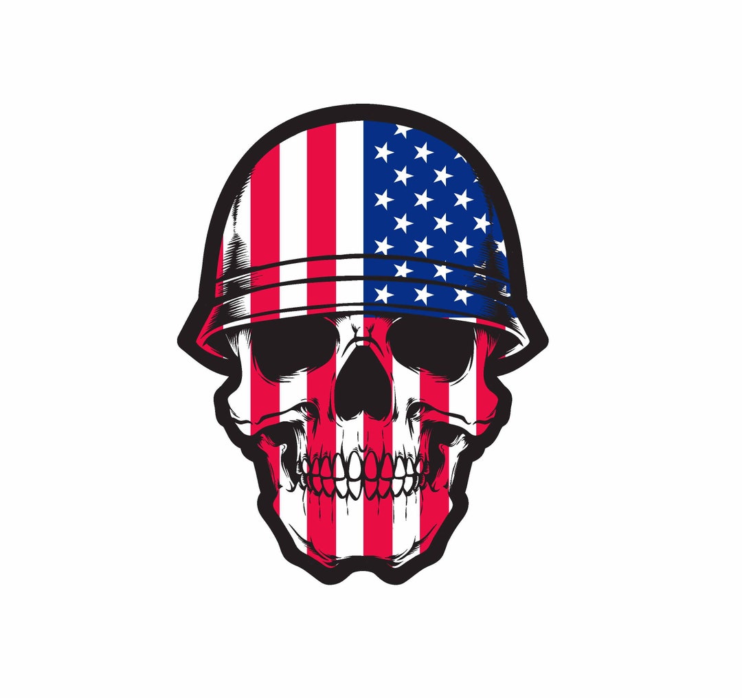 US Skull Military Veteran Soldier Fallen Vietnam Iraq Flag Banner USA ...