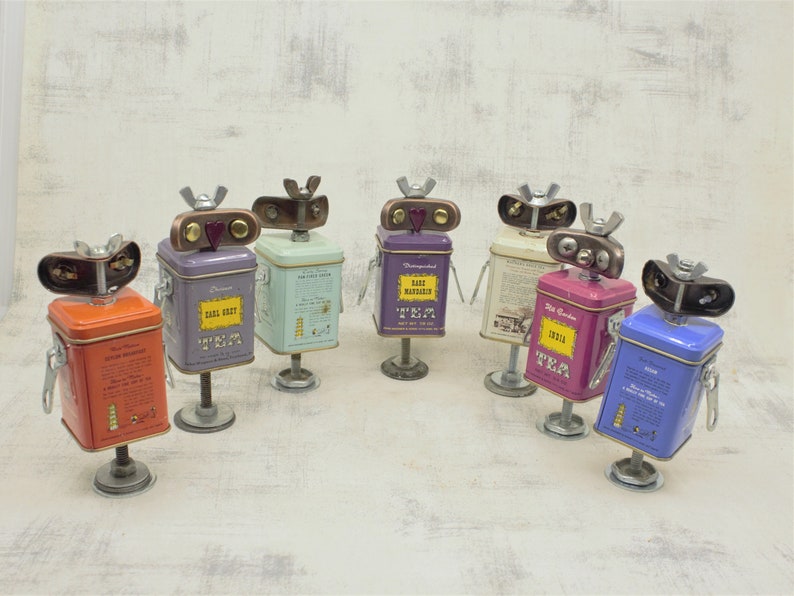 Tiny Tea Bots Made From Tiny Tea Tins Junk Robot Tea Lovers Gift - Etsy