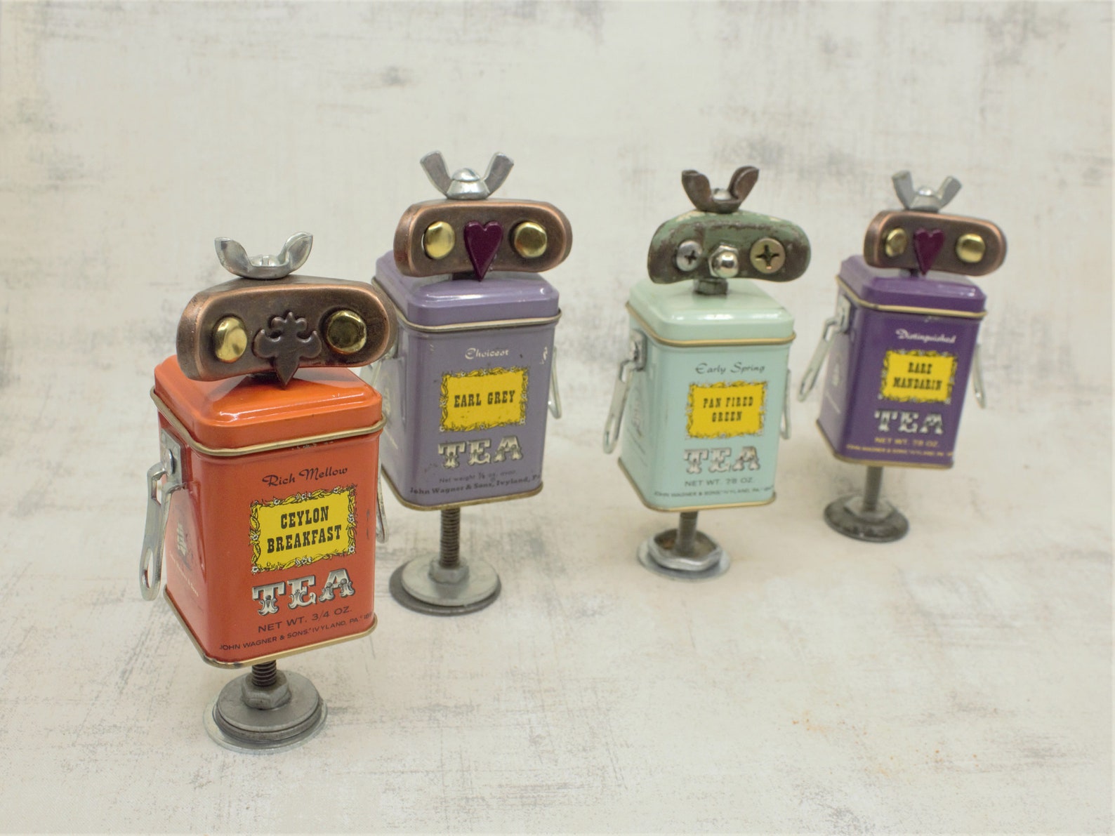 Tiny Tea Bots Made From Tiny Tea Tins Junk Robot Tea Lovers Gift - Etsy
