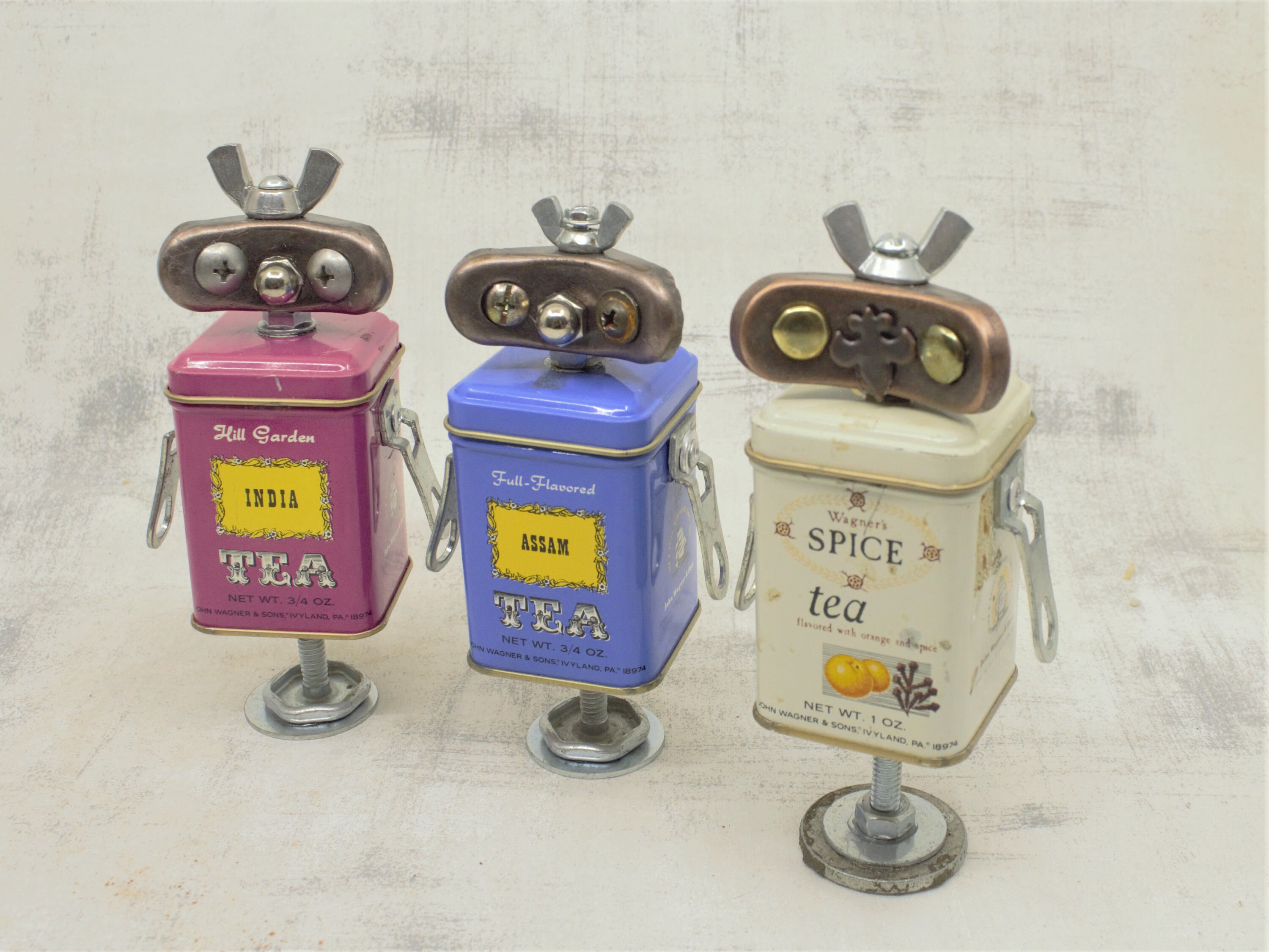 Tiny Tea Bots Made From Tiny Tea Tins Junk Robot Tea Lovers Gift - Etsy