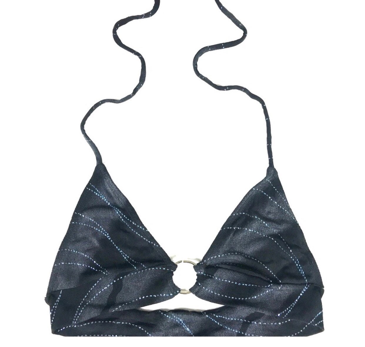 Vintage 90s Triangle Halter Crop Top / Black with Blue Sparkle | Etsy