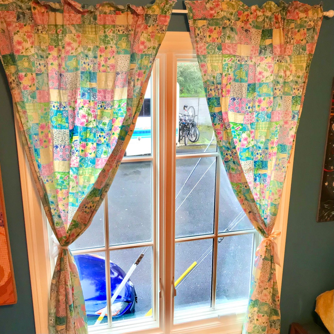 Set of Four Cottage Pastel Patchwork Print Curtains for Girls Room for ...