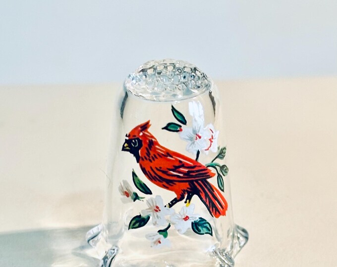 Vintage Fancy Red Cardinal Floral Glass Thimble With Ruffled Edges ...