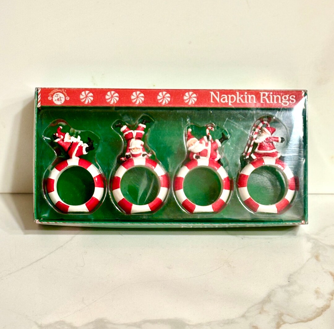 Vintage Peppermint Parade Santa Napkin Rings New Old Stock - Etsy