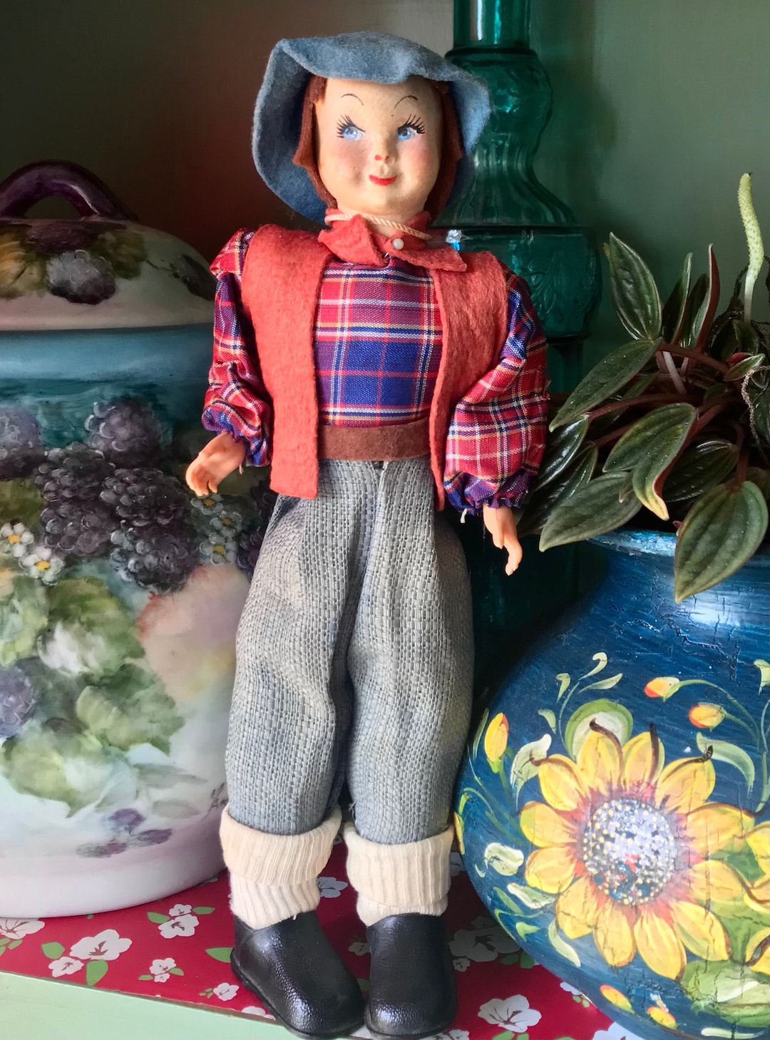 Vintage 1930s-40s Boy Doll Folk Art Peasant Doll Felt Hair and Hat - Etsy