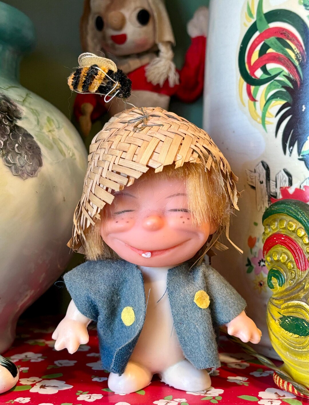 Rare Vintage Shiba Brat Boy Blonde One Tooth Doll Straw Hat and Bee 60s ...