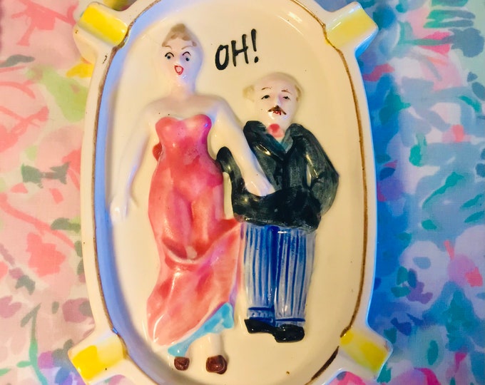 Vintage1950s Risqué Ash Tray Porcelain Relief Figures Man and Woman ...