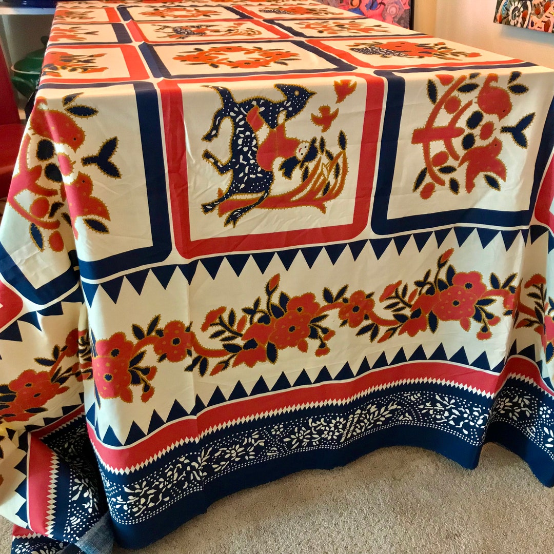 Large Handmade Tablecloth Block Print - Etsy