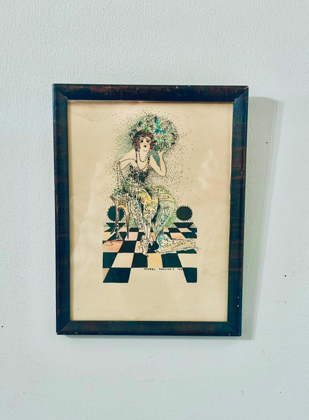 Antique Flapper Drawing: 1920s Pen and Ink Art, Signed & Framed (8.75 ...