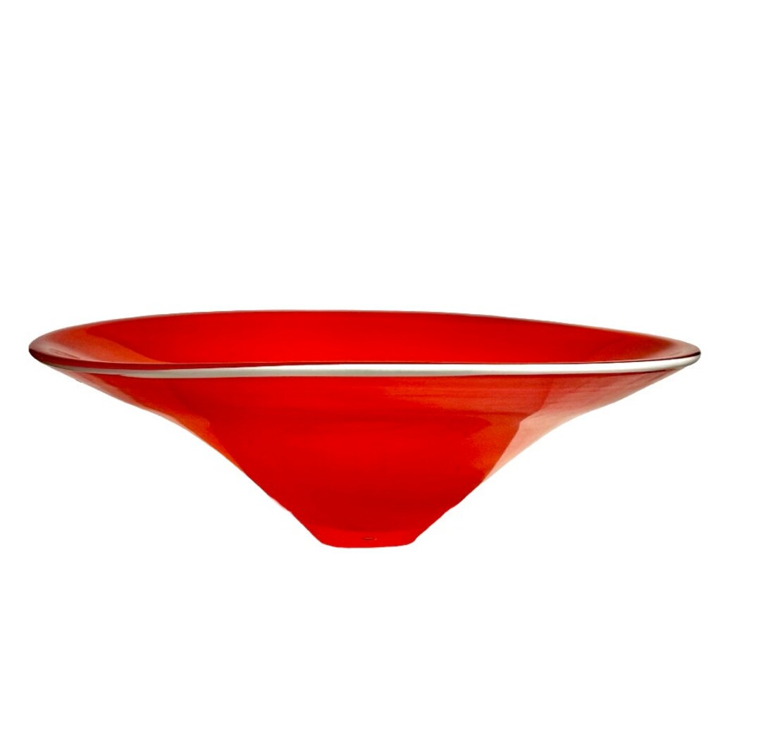 Vintage Red Centerpiece Art Glass Bowl White Rim - Etsy
