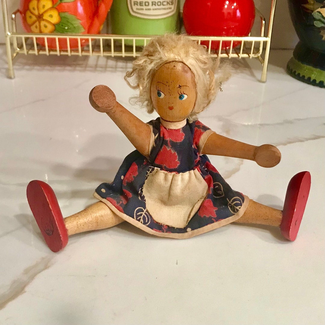 Vintage Polish Peg Doll Jointed With Floral Dress - Etsy