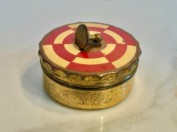 Rare Antique Brass Art Deco Round Cufflink Box German… - Gem
