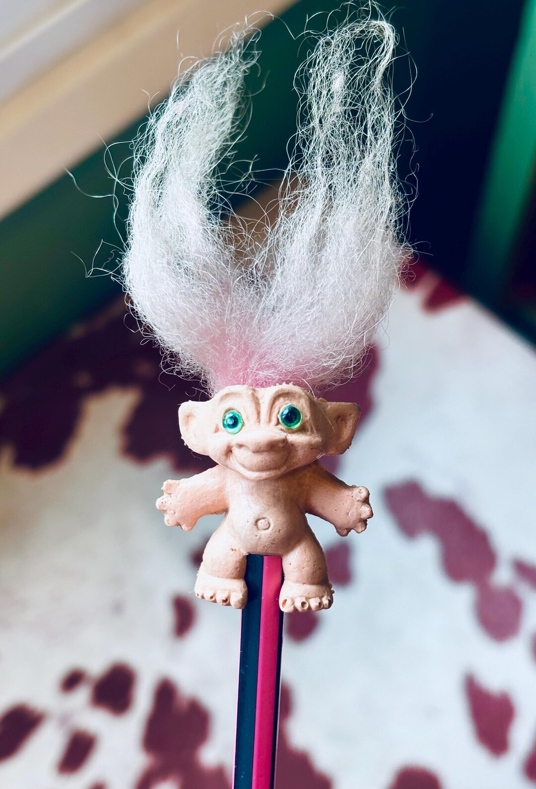 S.H.E. TROLL 1964 Pencil Topper Faded Purple Hair Green Eyes 1.5” (3 ...