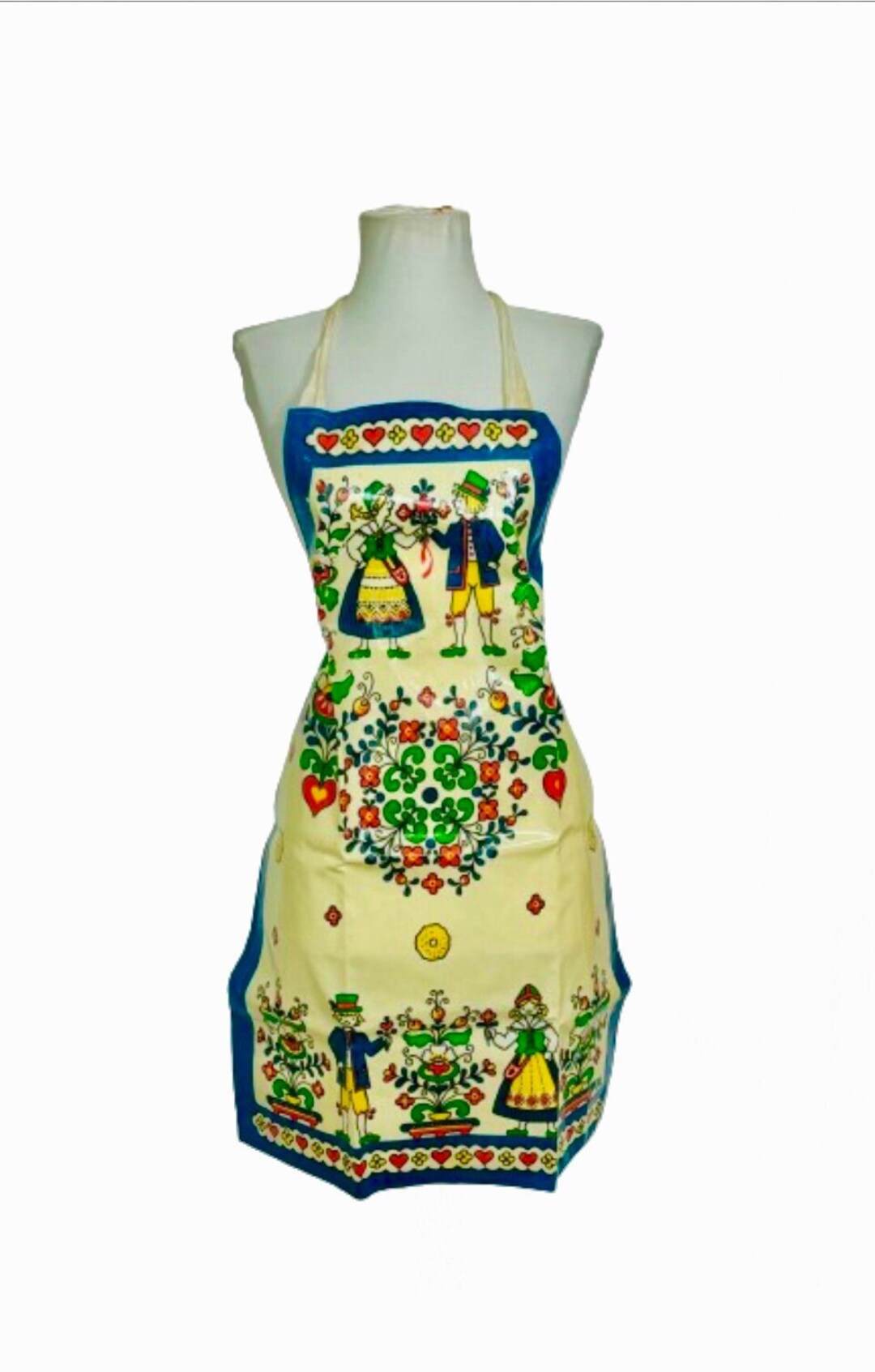 Vintage SARI PVC Apron, Dutch Folk Art Oil Cloth Wipeable Apron ...