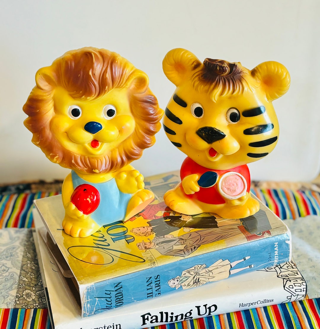 Vintage Pair Slim Lion and Tiger Squeak Toys by Ninohira Made in Japan ...