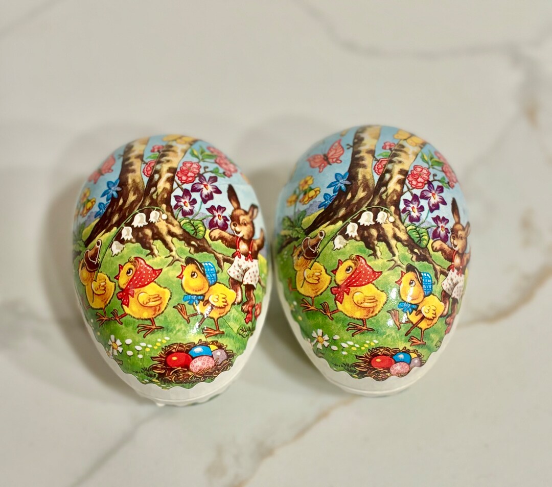 Vintage Pair German Echt Erzgebirge Paper Mache Easter Egg Candy ...