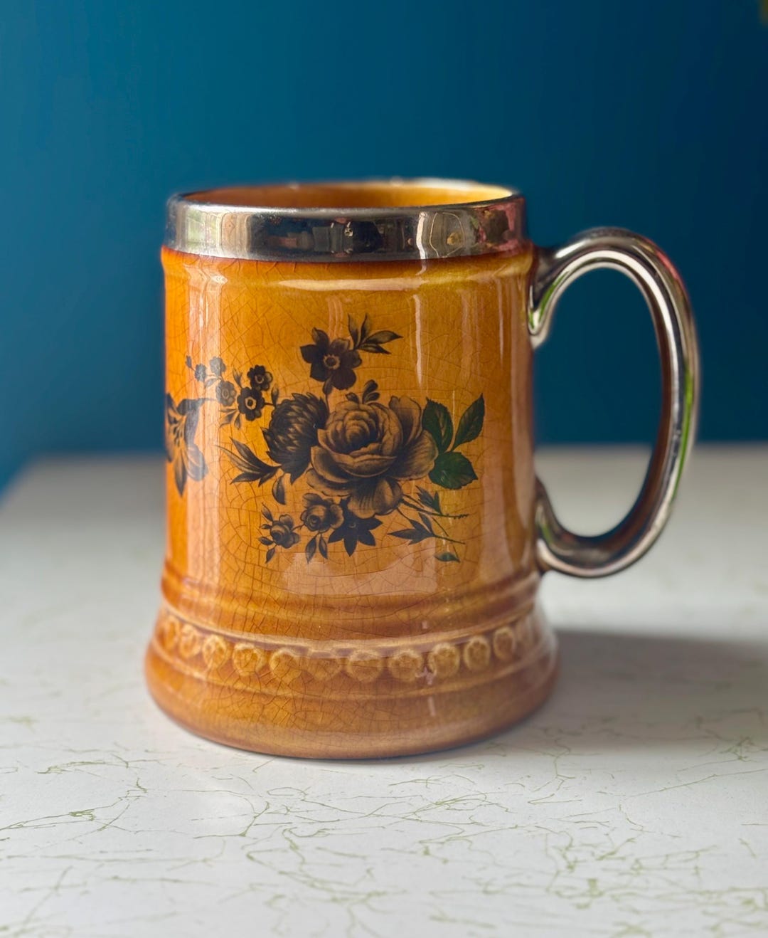 Vintage Lord Nelson Mug Amber and Silver Black Rose Design Made in ...