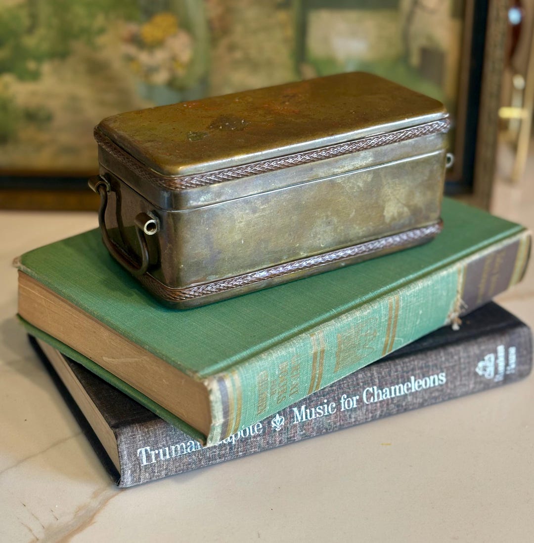 Antique Brass Lidded Tobacco Tin With Handles 6” [as Is] Collectible ...