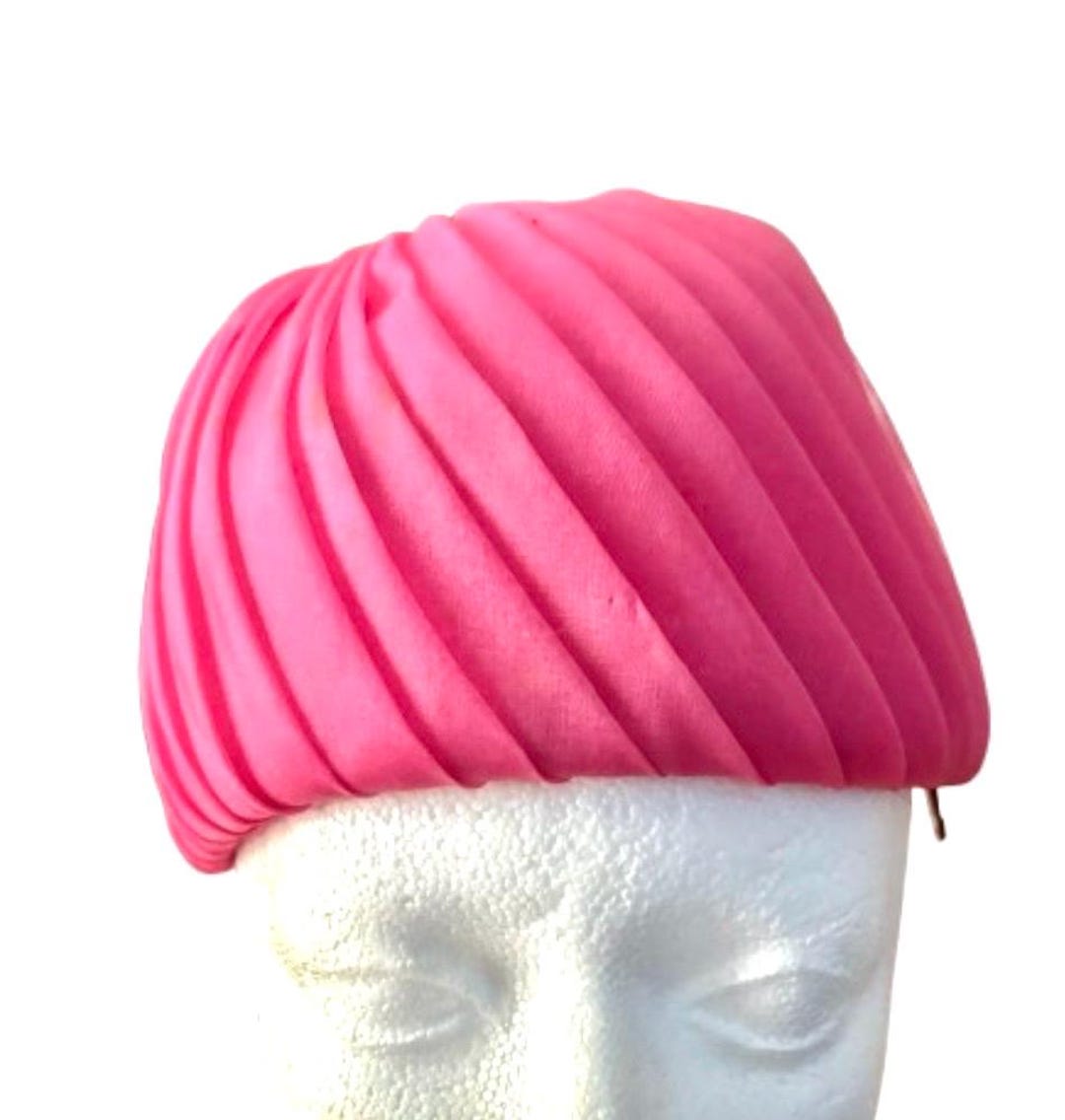 Vintage 1950s Imagnin & Co Ruched Pink Nylon Skull Cap Cocktail Hat ...