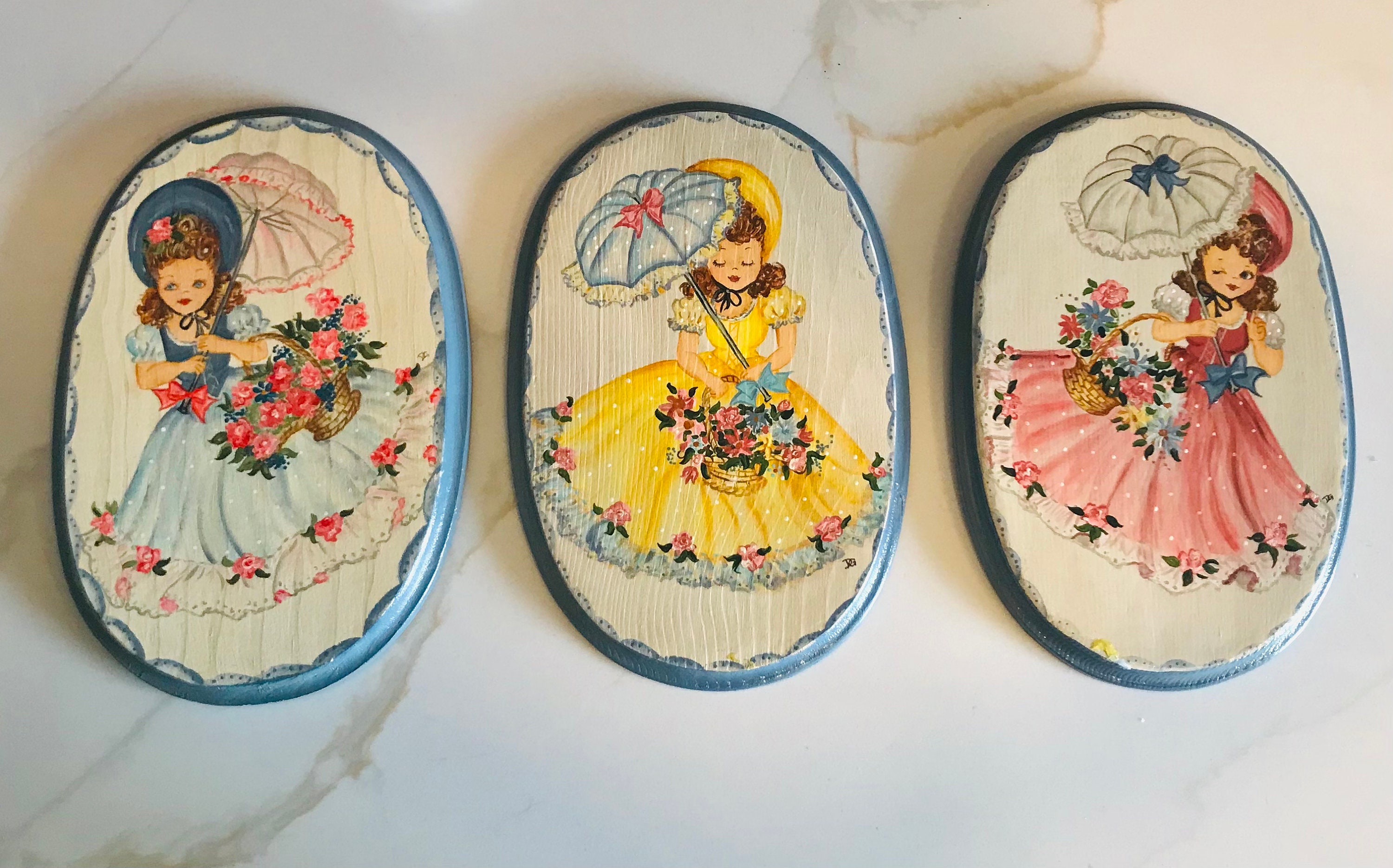 Vintage Decorative Wood Kitsch Wall Plaque Trio Country Cabin Cuties ...