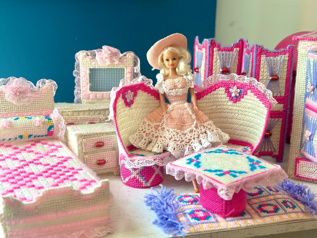 Vintage Plastic Canvas Barbie Bedroom Set: 1967 Patsy Doll, Hand ...