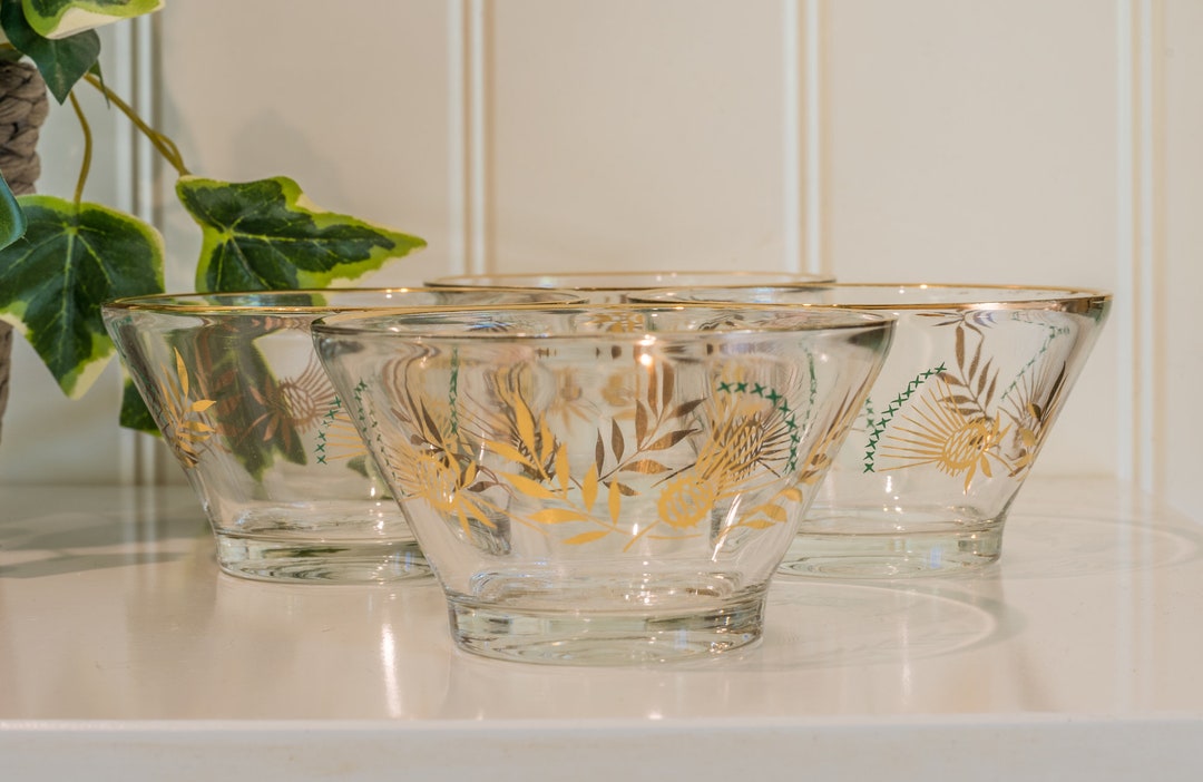 Vintage Thistle Pattern Glass Dessert Bowls With Gold Rim - Etsy