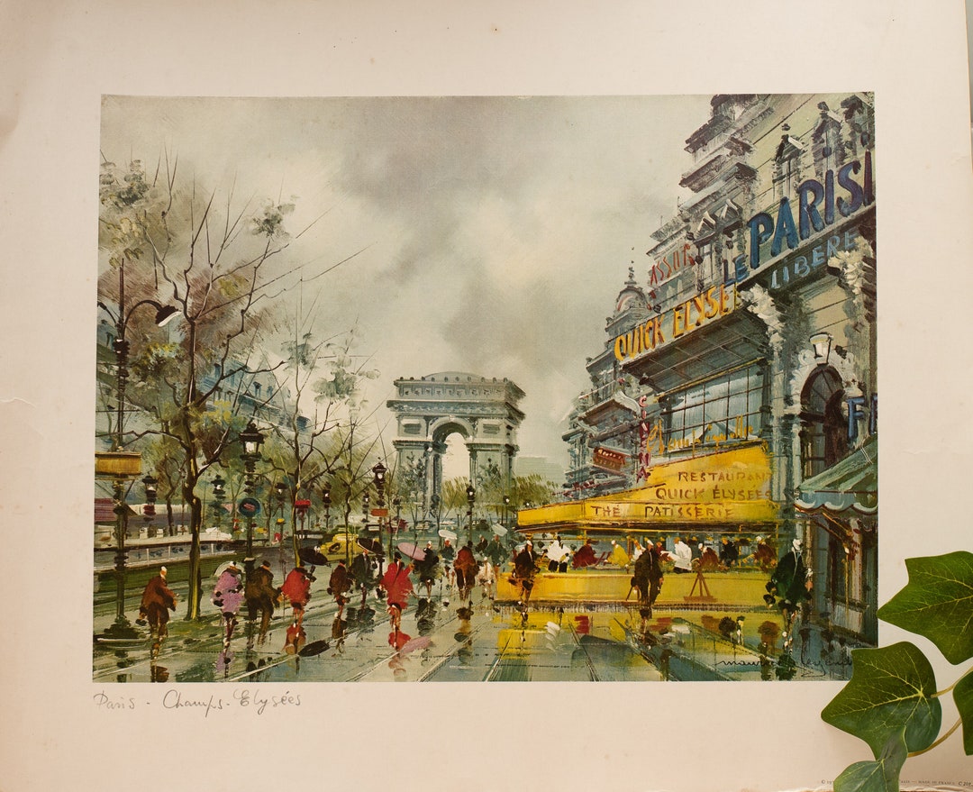 Vintage Maurice Legendre Print of Paris Champs Elysees From Krisarts Paris 1973 - Etsy