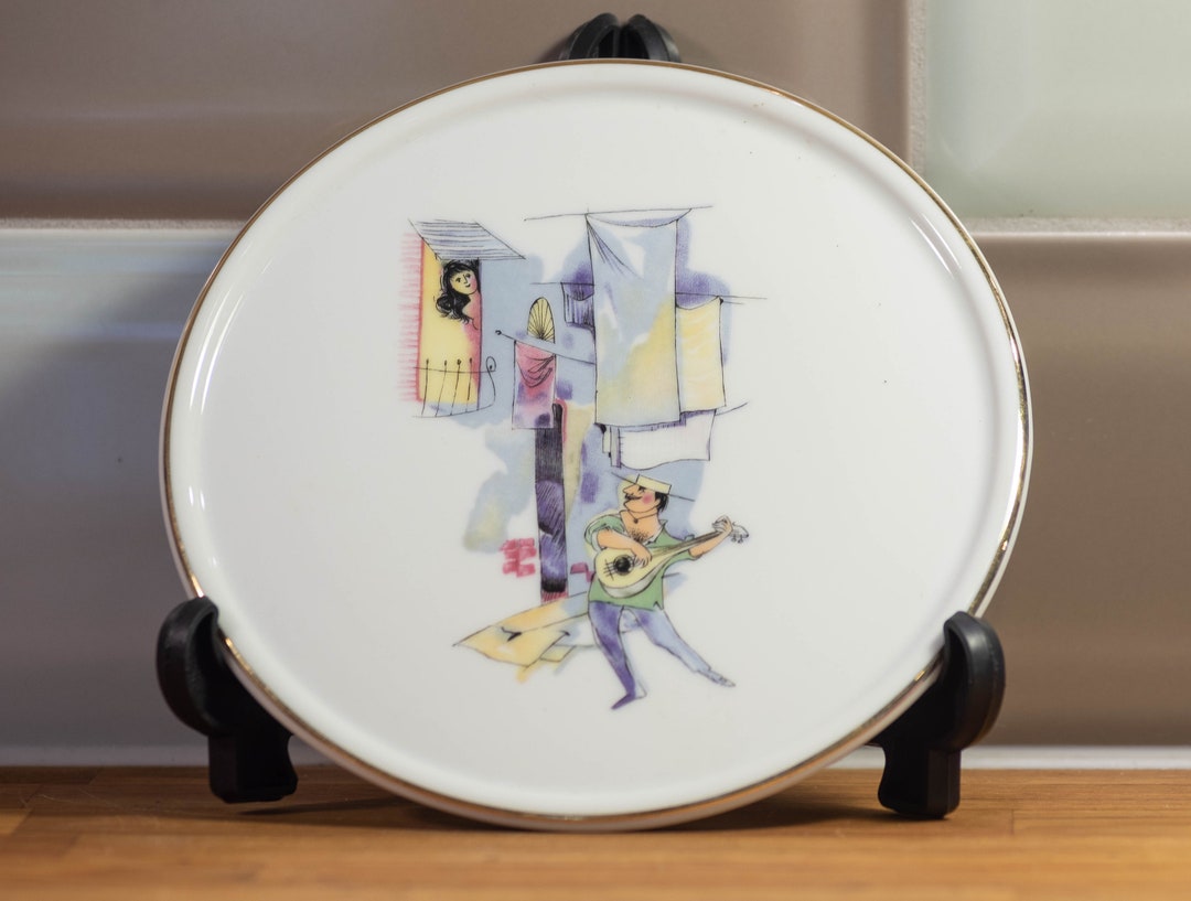 Vintage Furstenberg Pottery Small Plate, With Guitarist and Woman - Mid ...