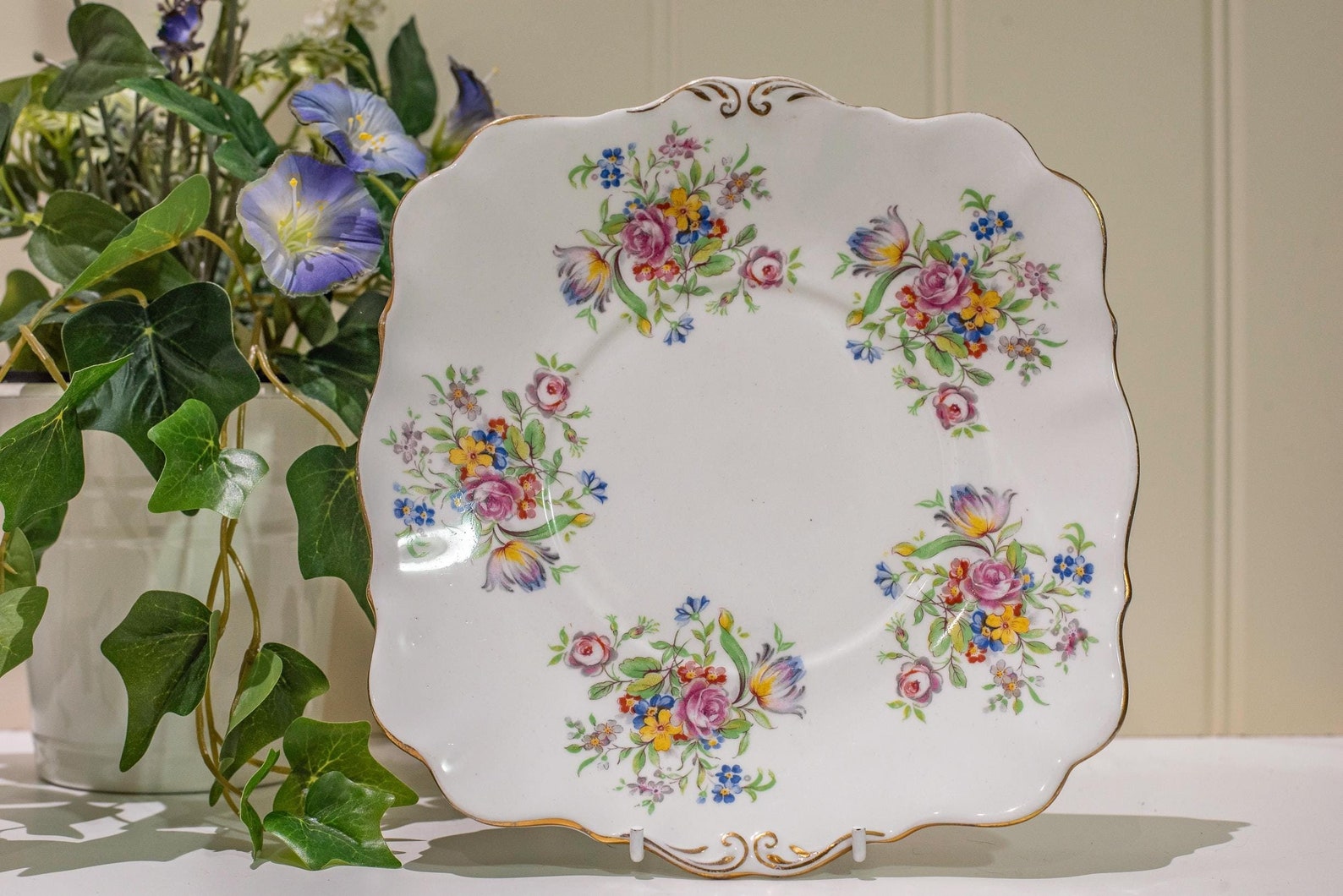 Vintage Royal Standard Posy Flower Designed Square Dinner Plate ...